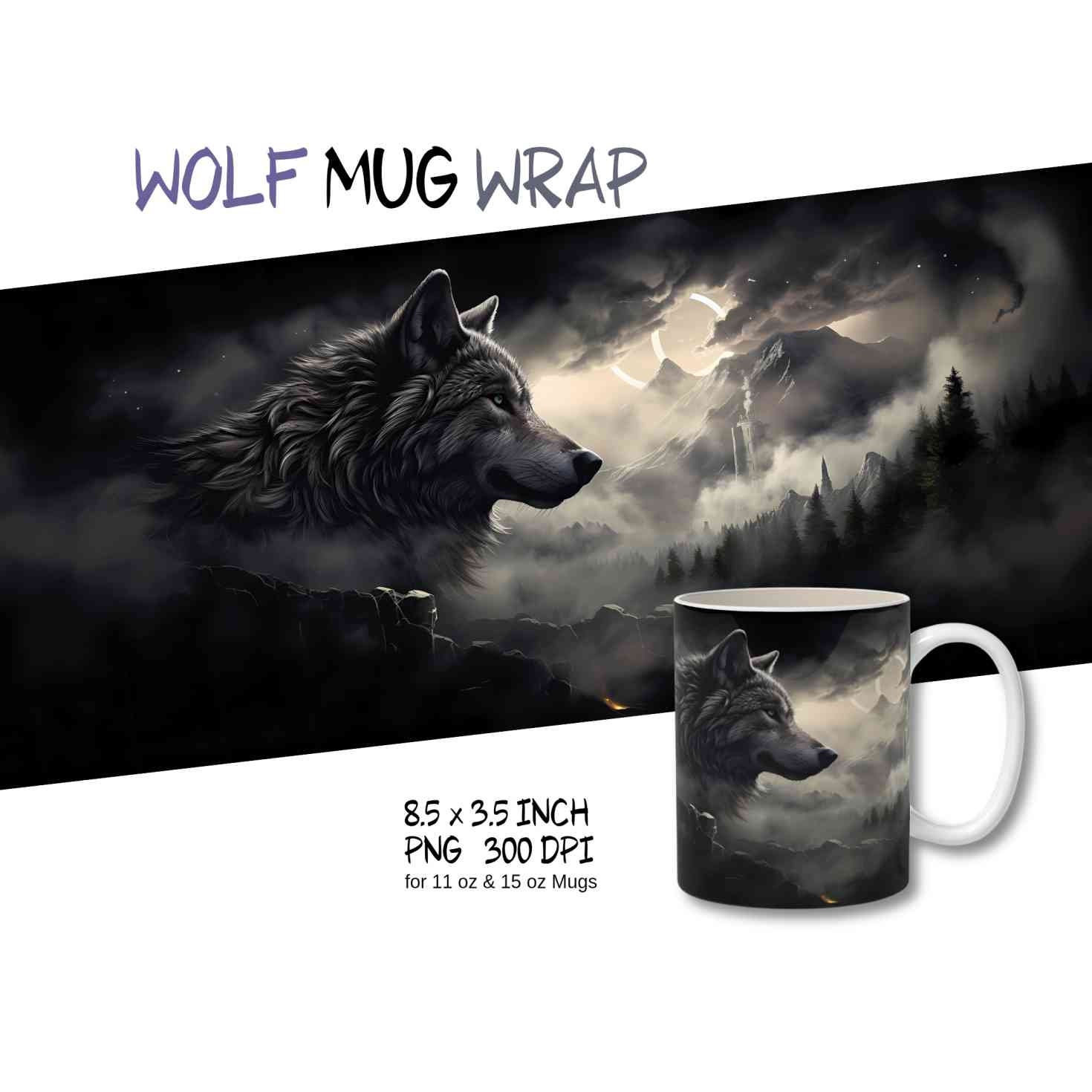 Wolf Mug Wrap Design, Wolf Png, Wolf Mug, Coffee Mug Wrap Png ...