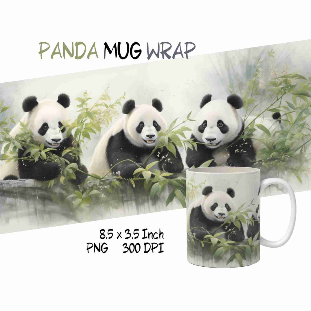 Panda Watercolor Mug Wrap Design Png, Panda Sublimation Wrap Template ...