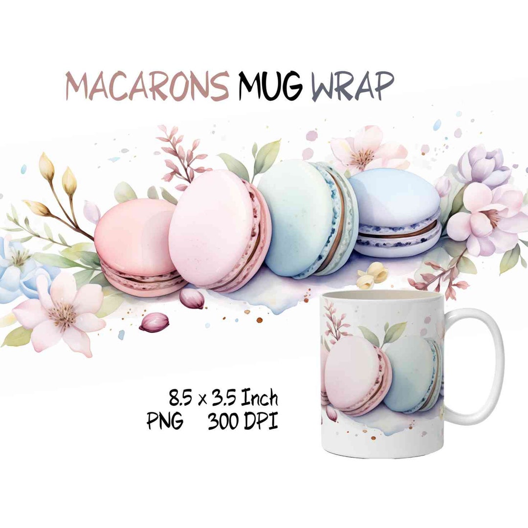 Pastel Macarons Cup Wrap Watercolor Design Png, Watercolor Macarons Clipart, Macarons ...