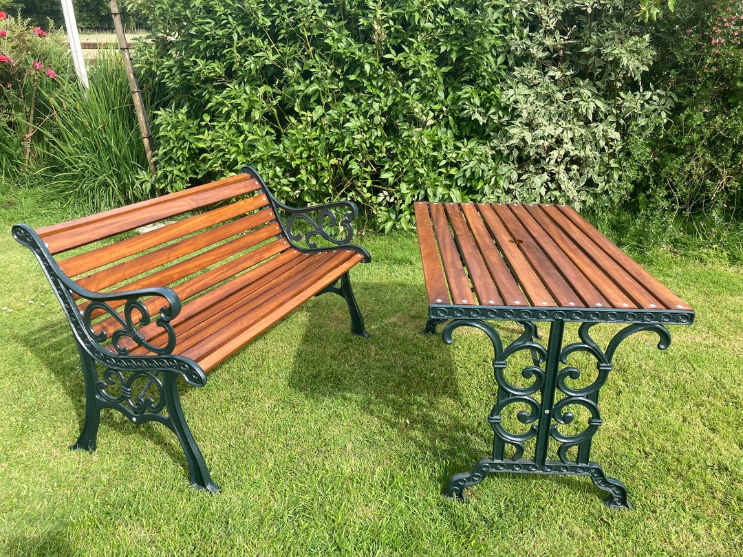 Cast Iron Benches and Table Set - Etsy