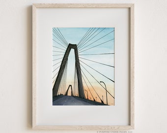 Blue Charleston Watercolor Print Arthur Ravenel Jr. Bridge Poster ...