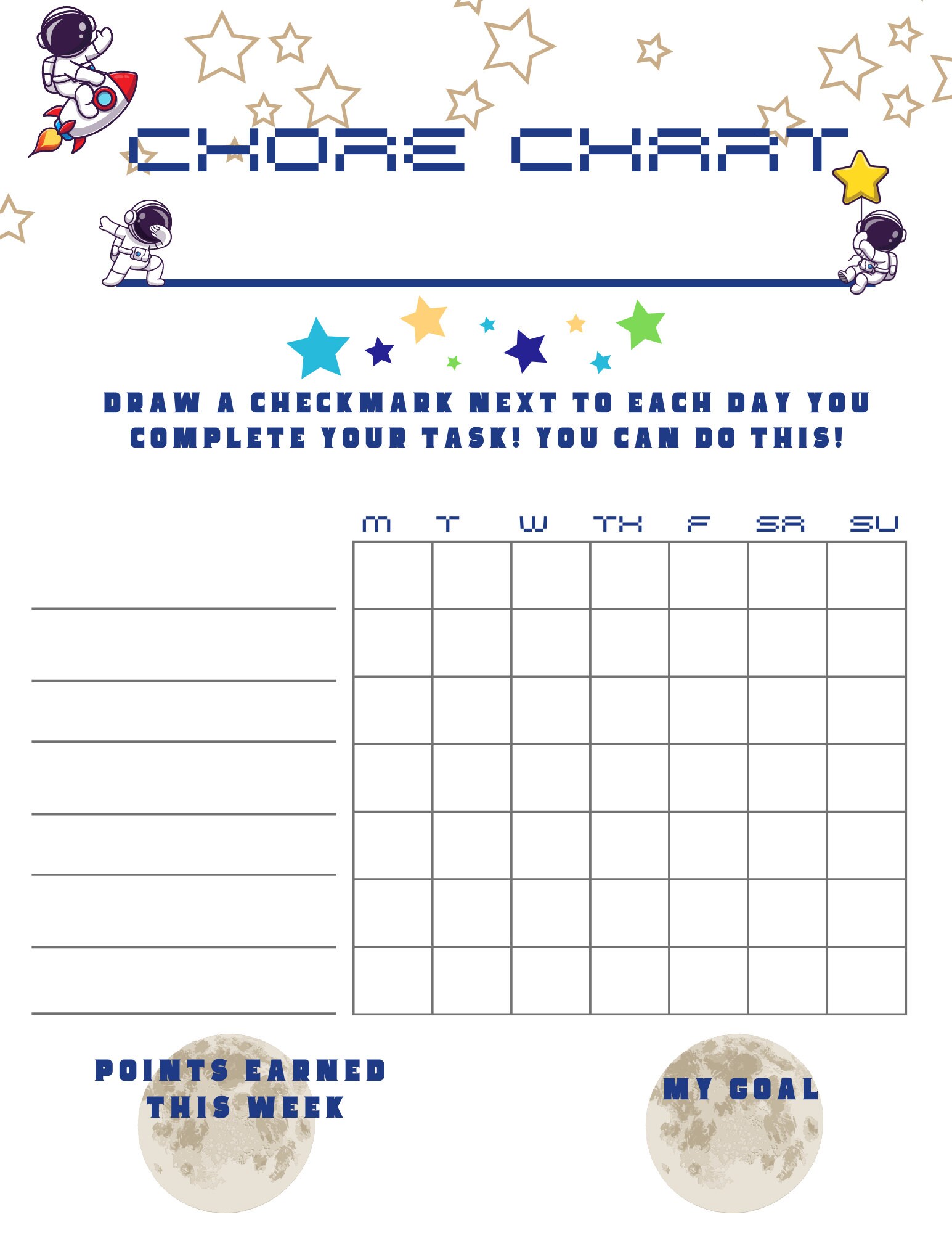 Printable Outer Space Chore Chart - Etsy