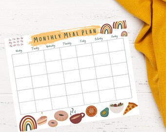 Monthly Meal Planner, Printable, Instant Download, Printable Meal ...