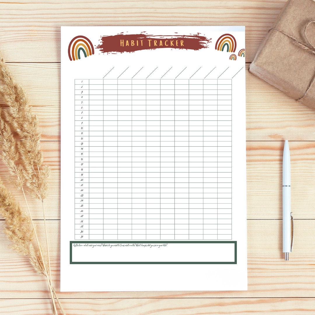 Printable Habit Tracker Boho Rainbow - Etsy