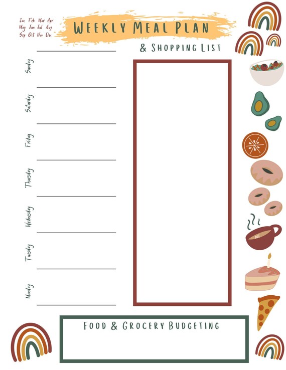 Printable Weekly Meal Plan Boho Rainbow - Etsy
