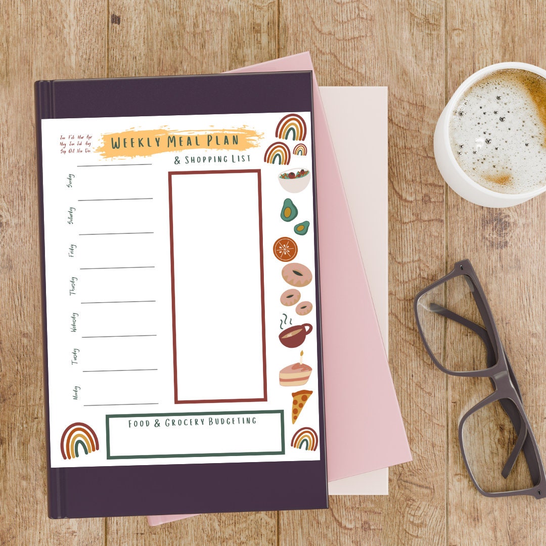 Printable Weekly Meal Plan - Boho Rainbow - Etsy