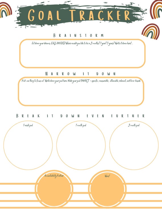 Printable Goal Tracker Boho Rainbow - Etsy
