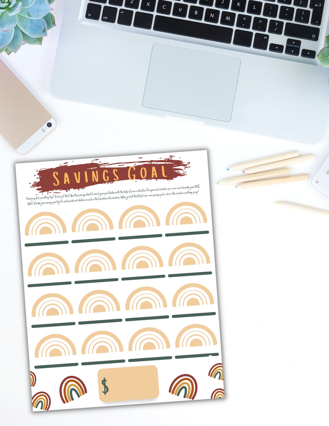 Printable Savings Goal Tracker - Boho Rainbow - Etsy