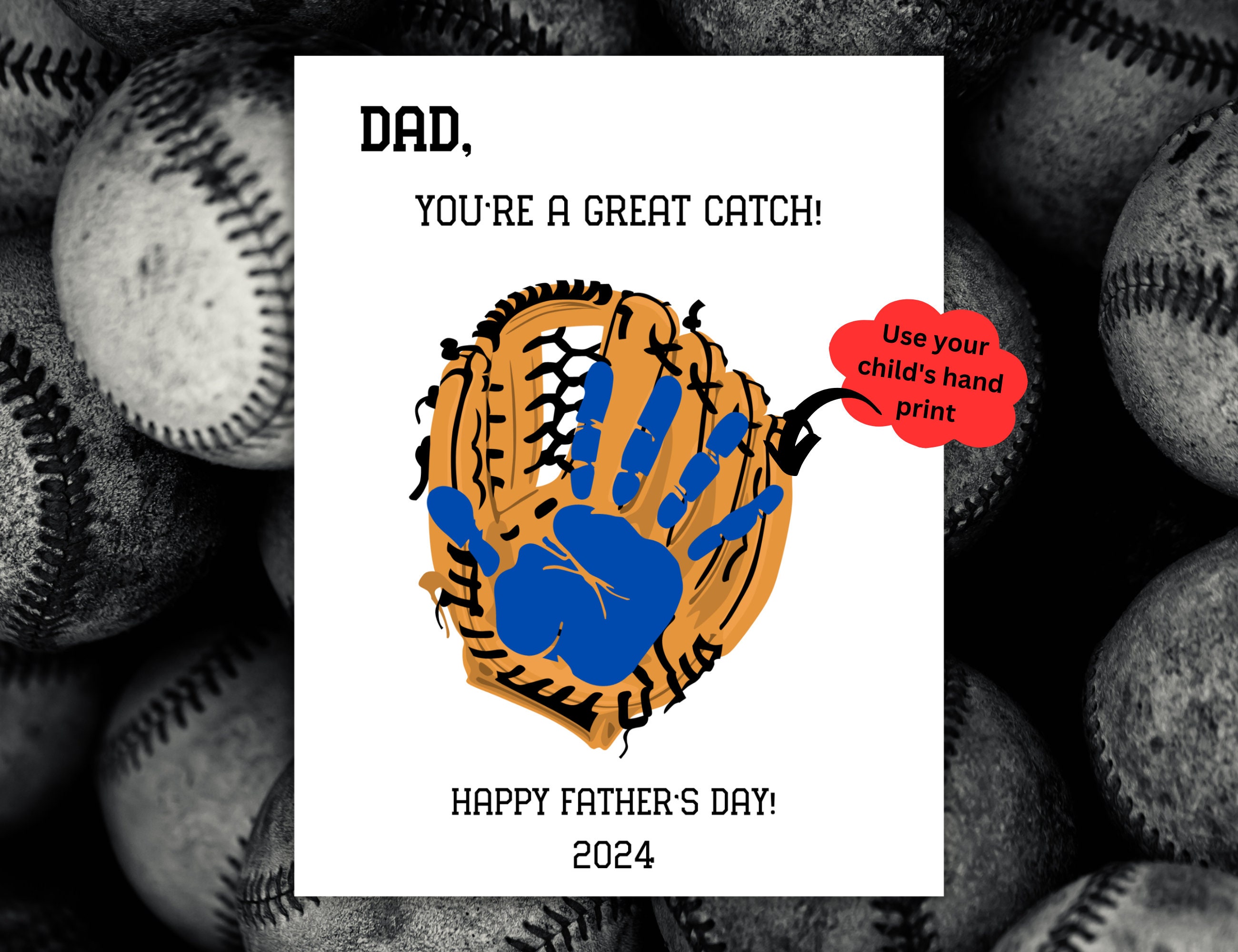 Happy Father's Day Handprint Printable-you're a Great Catch-baseball ...