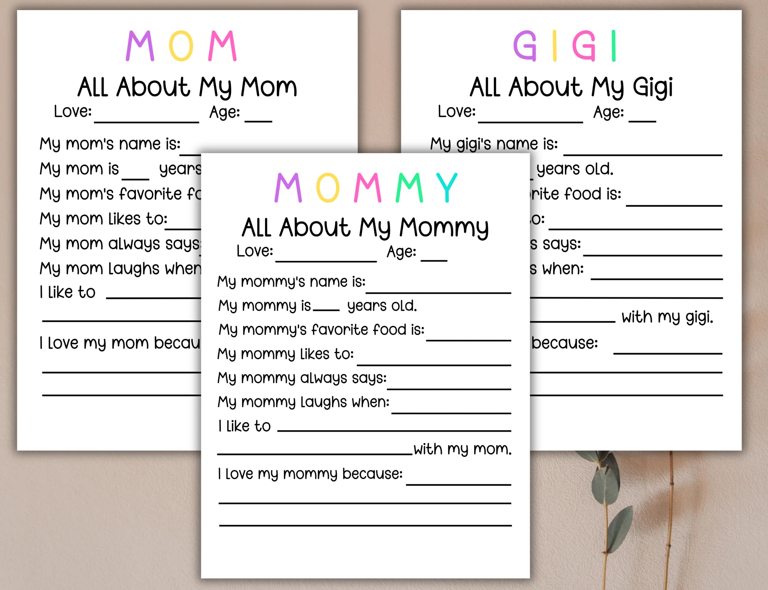 All About My Mommy Printable-happy Mother’s Day-mom-gigi-teacher ...