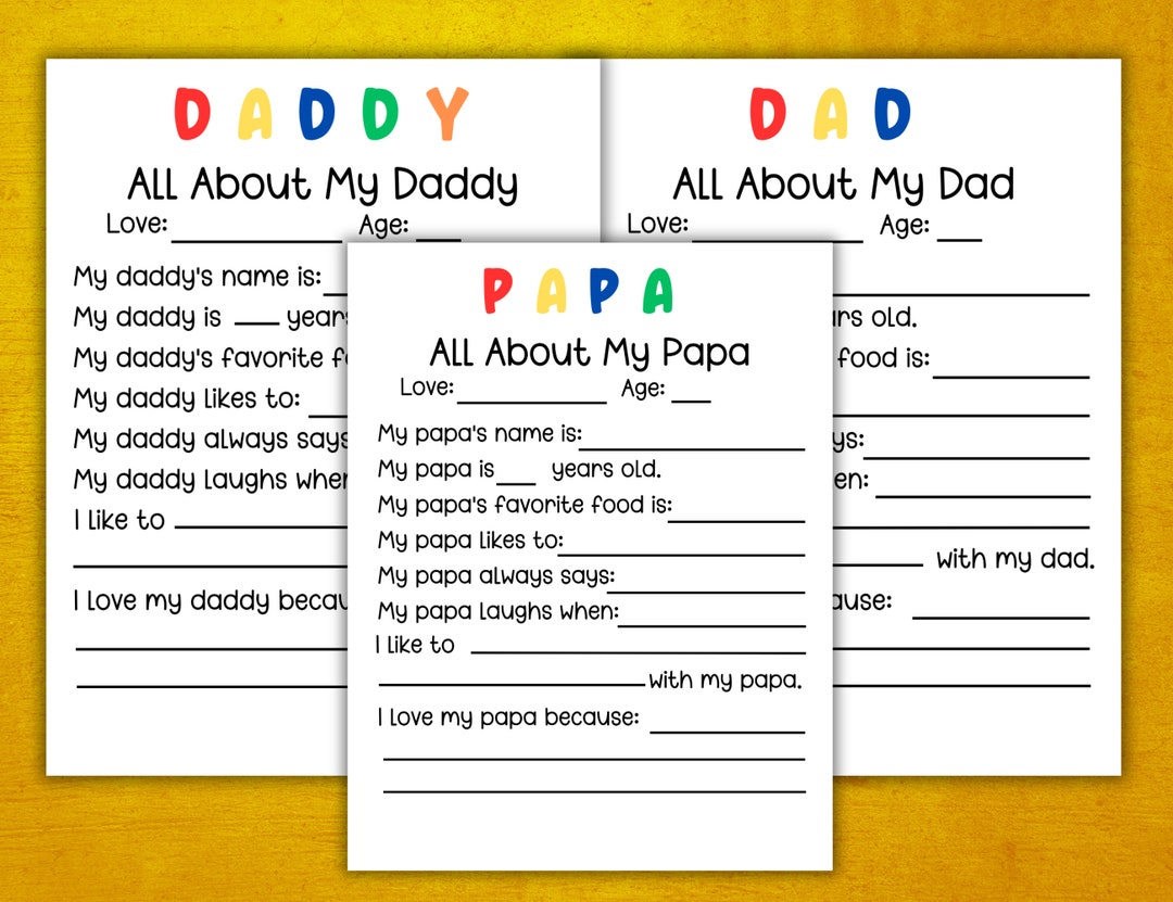 All About My Daddy Printable-happy Father's Day-dad-papa-teacher ...