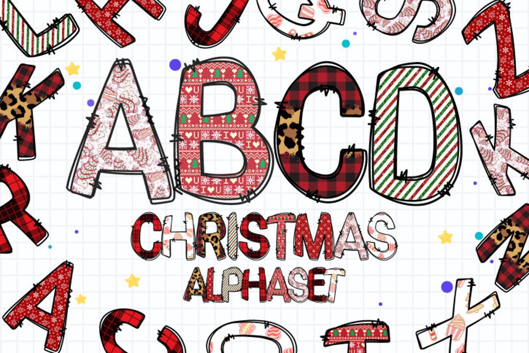 Christmas Clip Art + Doodle Letters, Uppercase Alphabet Set, Retro ...