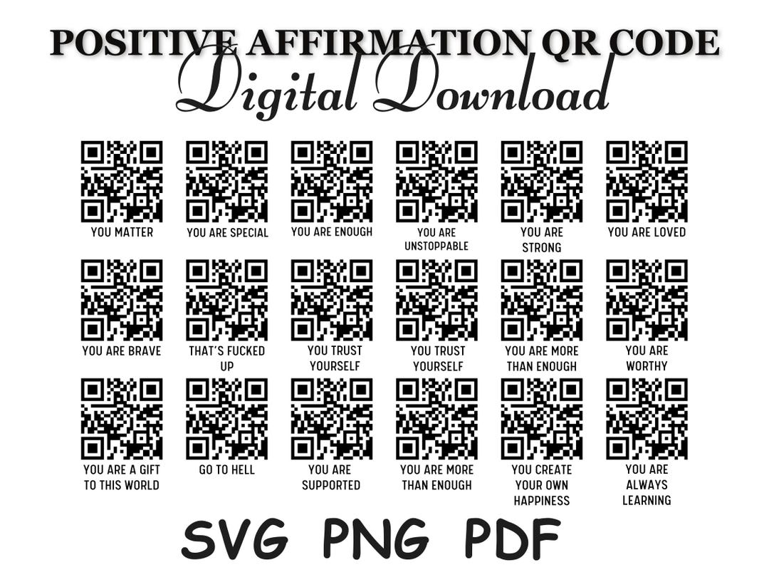 101 Positive Affirmation Qr Code |self Affirmation Words SVG | T-shirt ...