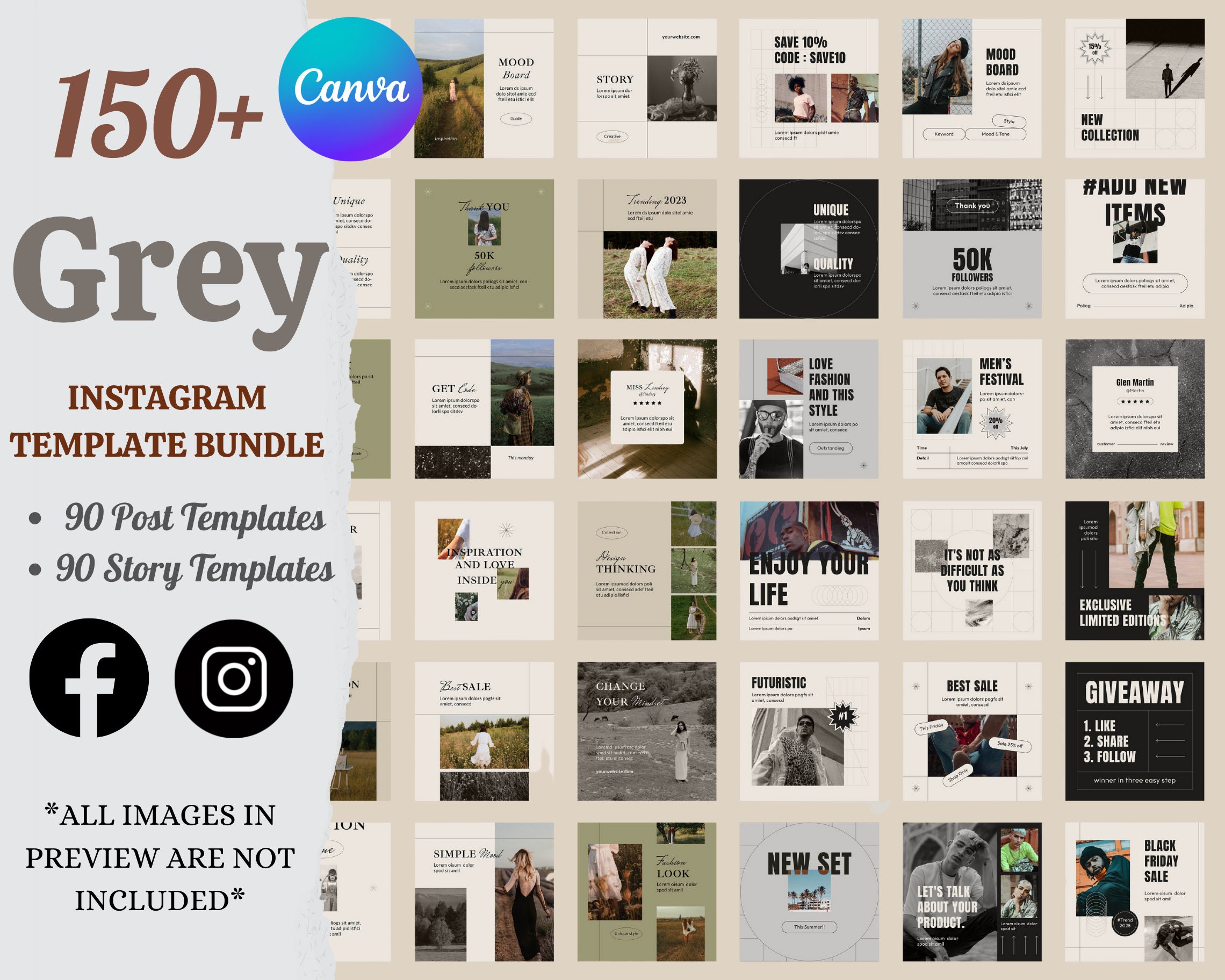 150 Grey Instagram Template Instagram Templates Coach Instagram ...