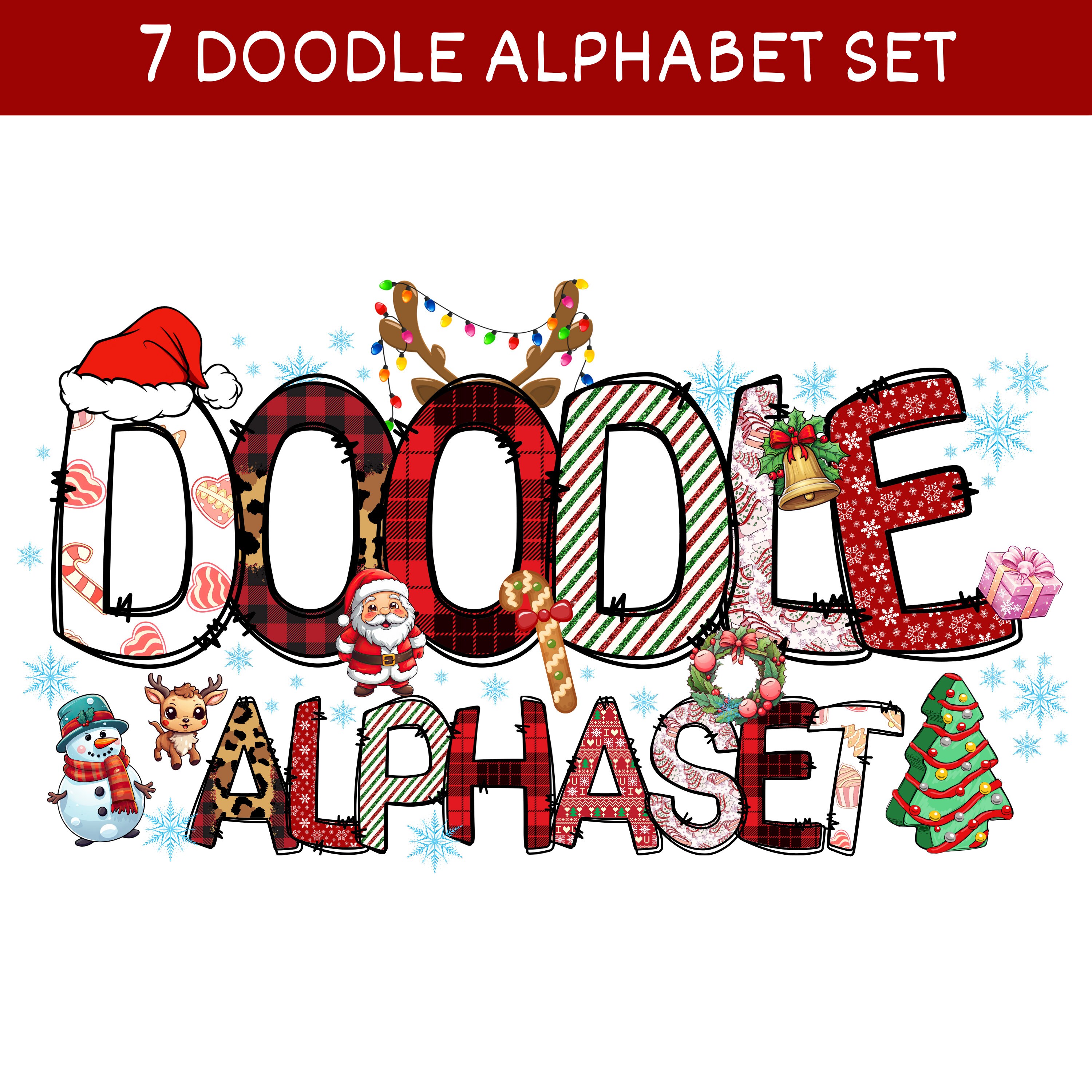 Christmas Clip Art Doodle Letters, Uppercase Alphabet Set, Retro ...