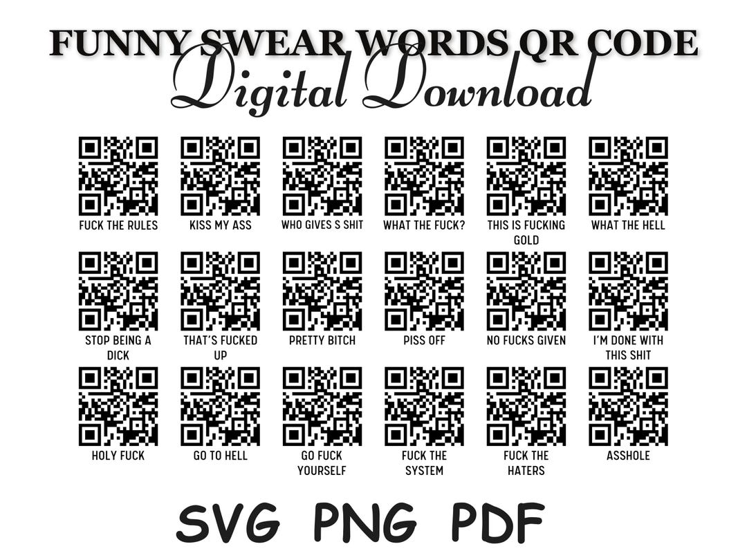 101 Swear Words Qr Code |swear Words SVG | T-shirt Slogans QR Code | QR ...
