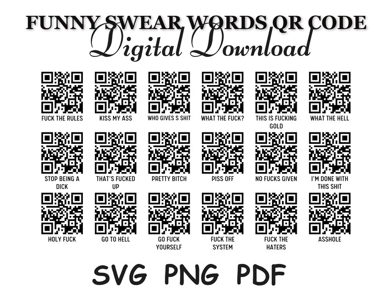 101 Swear Words Qr Code |swear Words SVG | T-shirt Slogans QR Code | QR ...