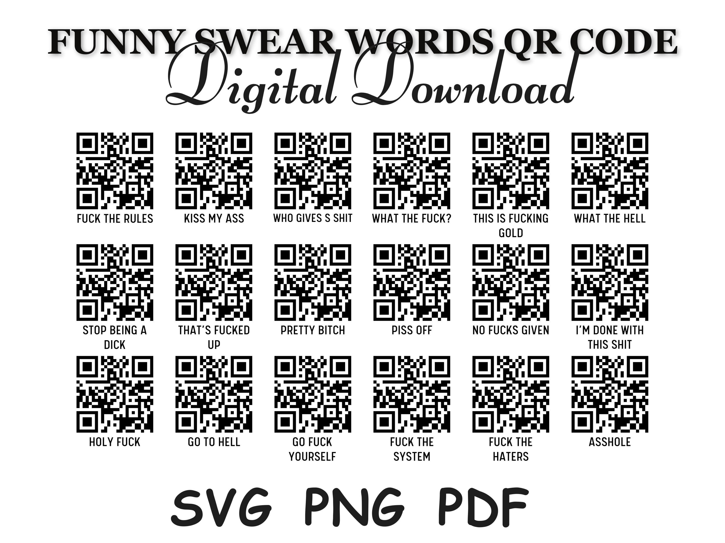 101 Swear Words Qr Code swear Words SVG T-shirt Slogans QR Code QR Code ...