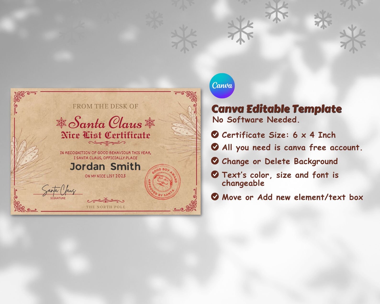 Santa Letter, Letter From Santa, Nice List Certificate, Christmas Santa ...