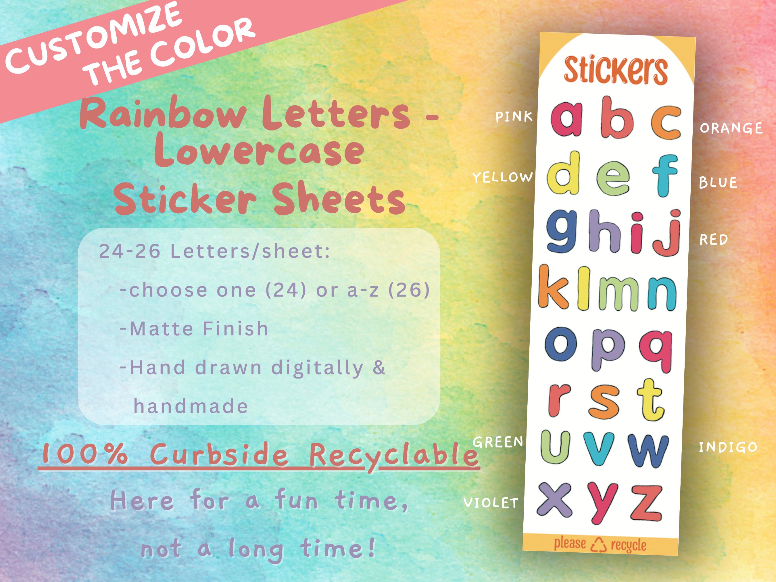 CUSTOMIZE Lowercase Alphabet Sticker Sheet for Kids, Crafting Stickers ...