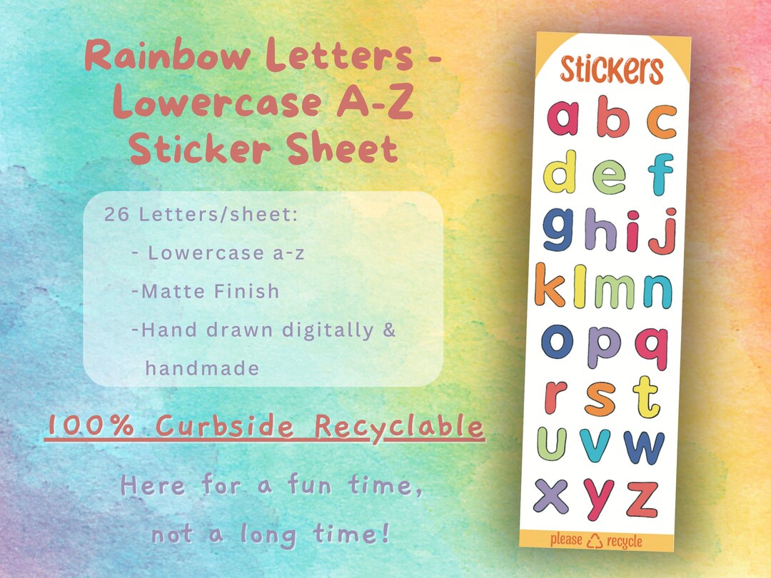 A to Z Rainbow Lowercase Alphabet Sticker Sheet for Kids, Crafting ...