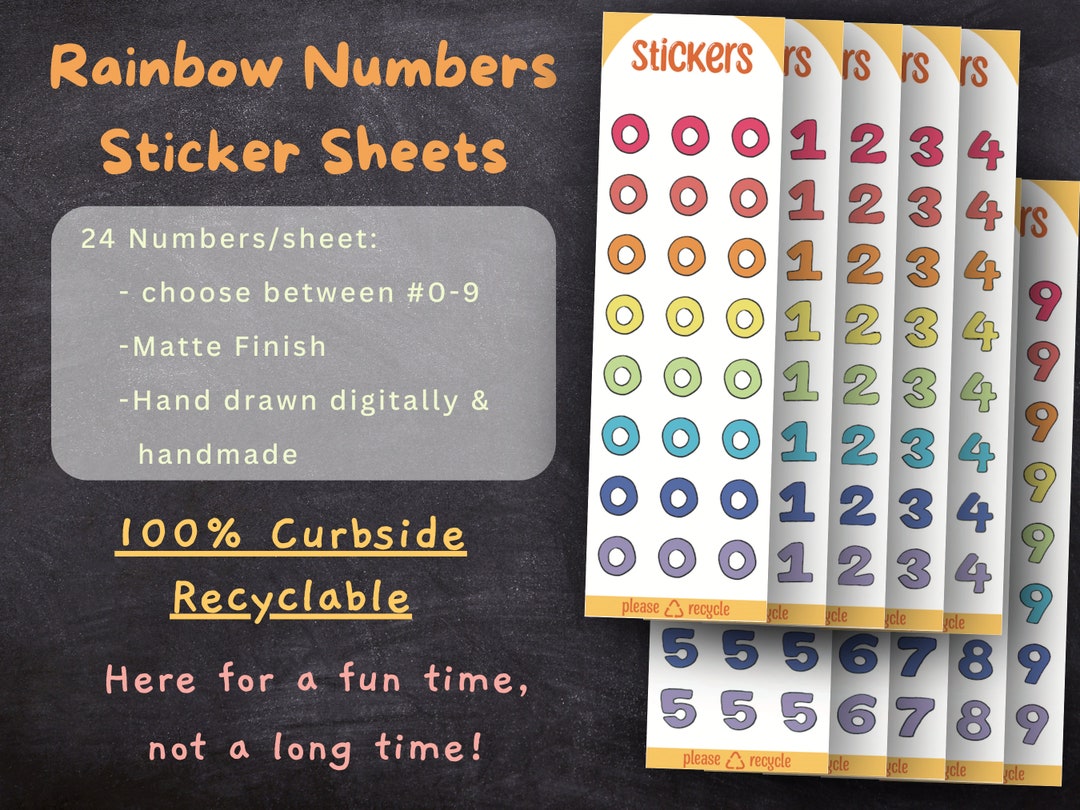 Number Sticker Sheet for Kids Rainbow, Crafting Stickers, Educational ...