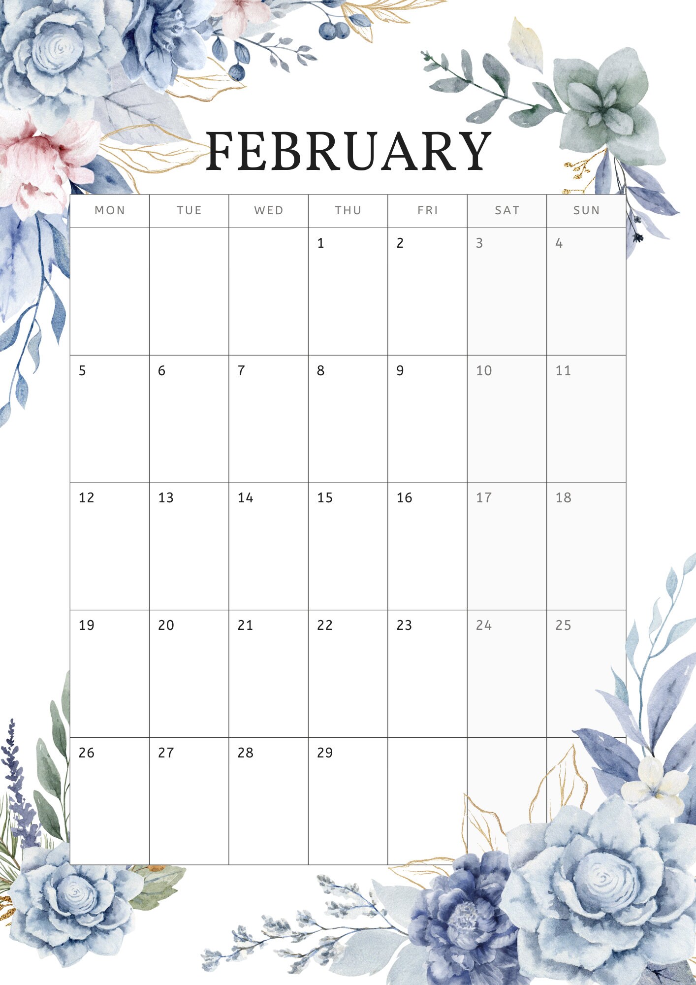 Floral Calendar Printable: Blooming Elegance for Your Year - Etsy