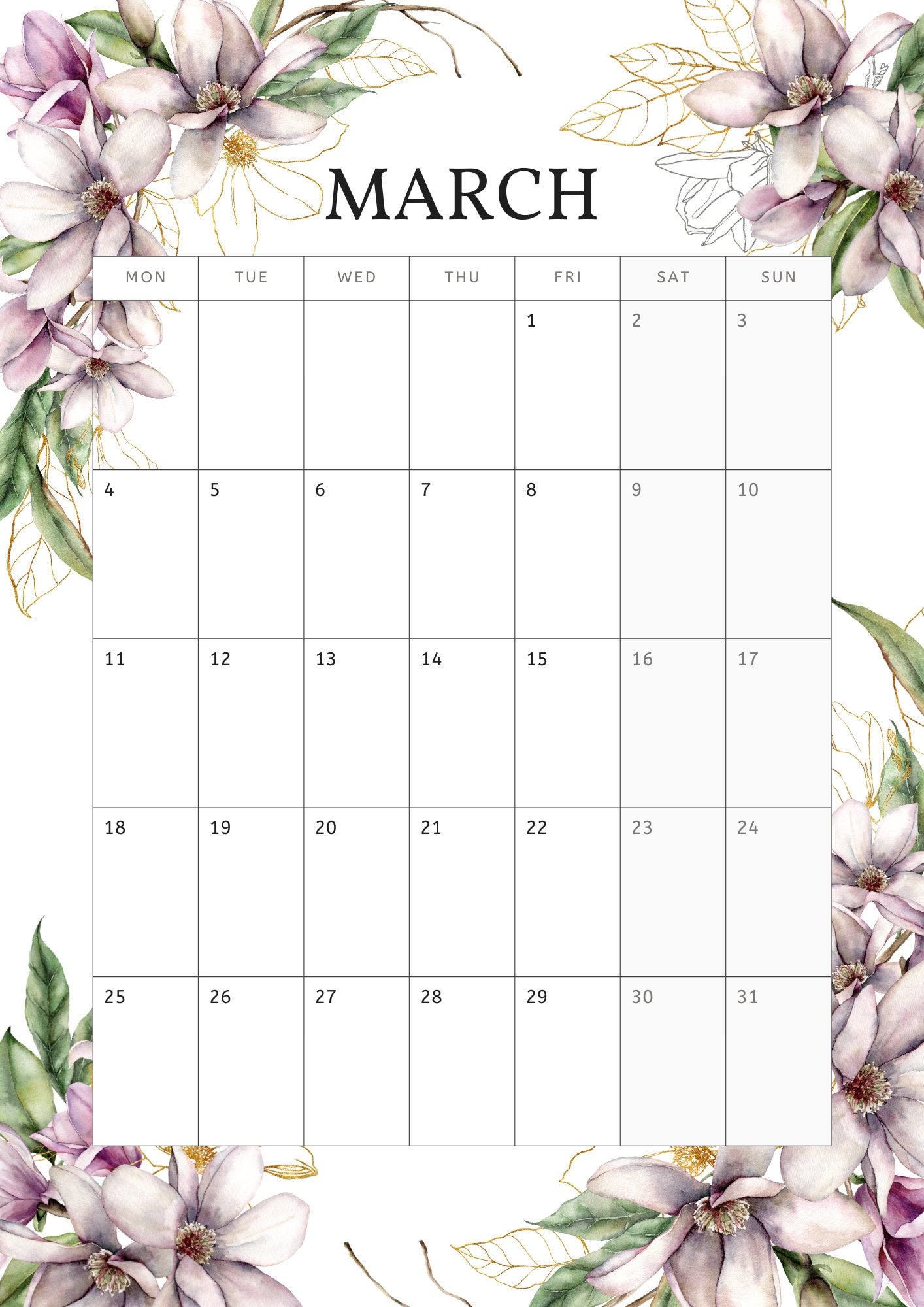 Floral Calendar Printable: Blooming Elegance for Your Year - Etsy