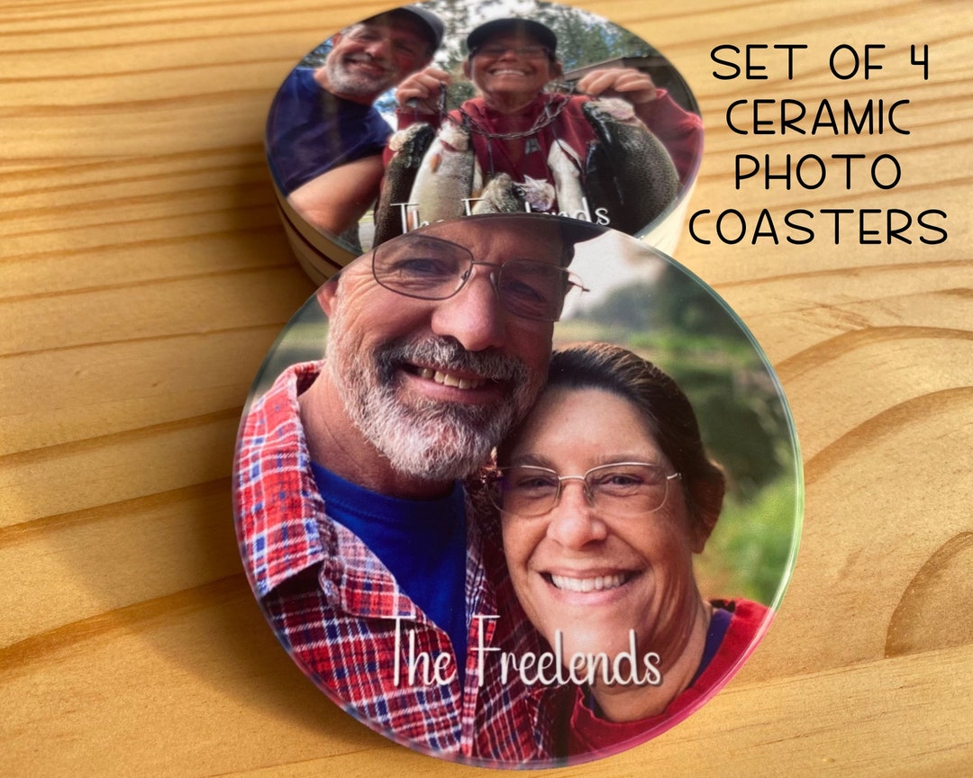 Set of 4 Personalized Photo Coasters, Ceramic Coaster Set, Custom Photo ...