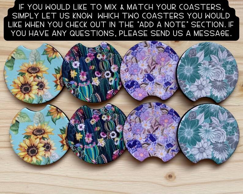 Set of 2 Car Coasters Floral Car Coasters Cute Car - Etsy