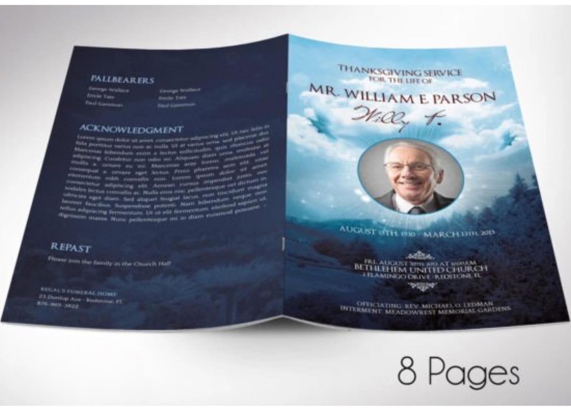 Custom Obituary Programs Funeral Memorial Packages Prayer Cards Buttons ...