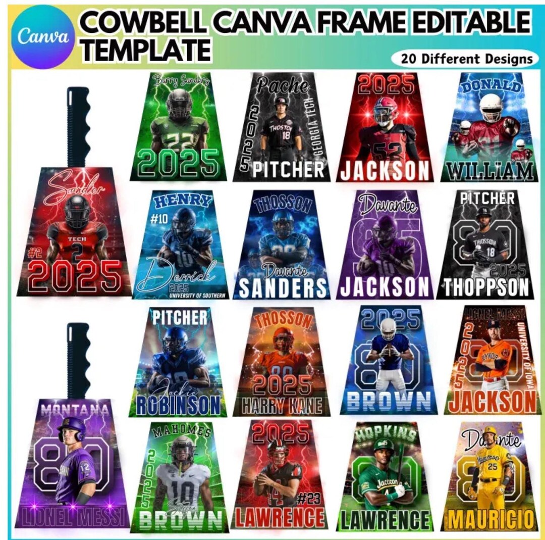 Cowbell Canva Editable Template | Custom Cowbell Design | Football ...