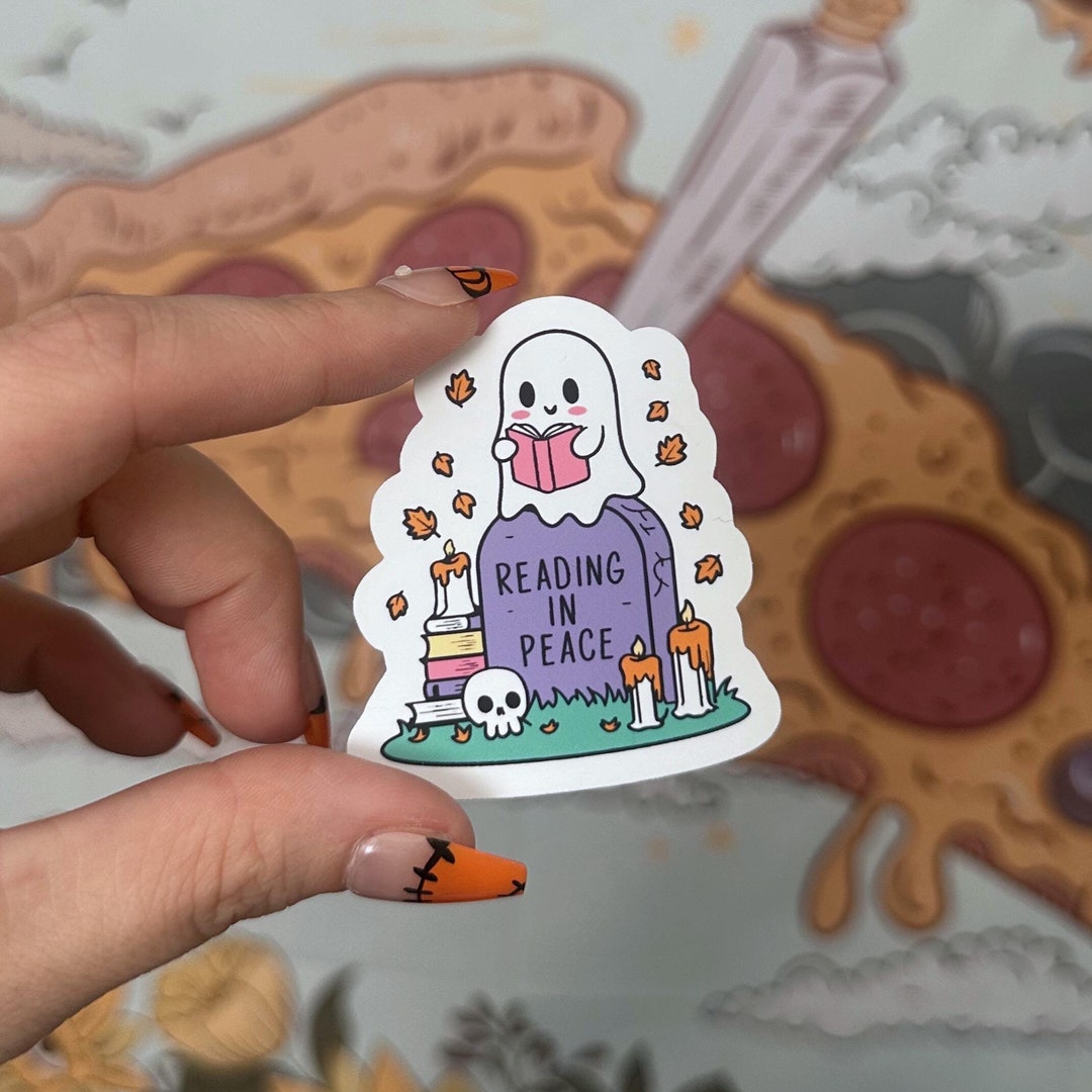 Reading in Peace Cute Ghost Halloween Bookish Sticker Kindle, Phone ...