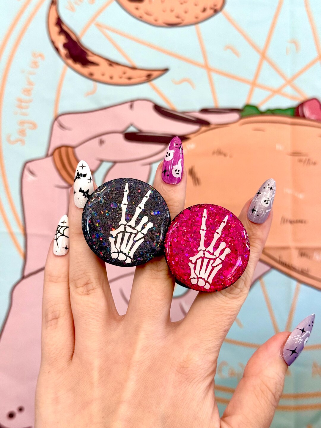 Popsocket Skeleton Peace Sign Halloween Glitter Resin Phone/kindle ...