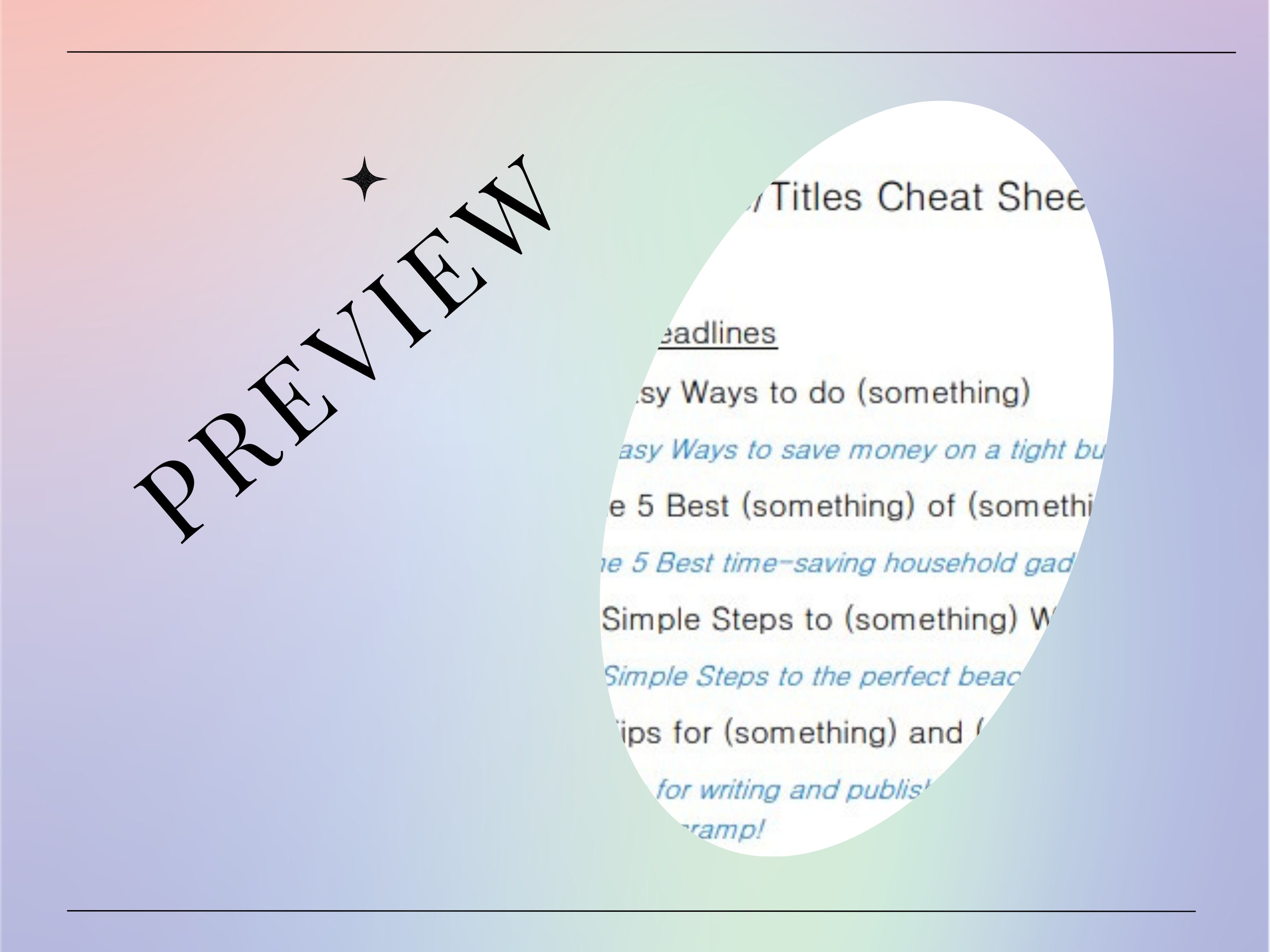 Simple and Easy to Recreate Headlines/titles Cheat Sheet for Any Type ...