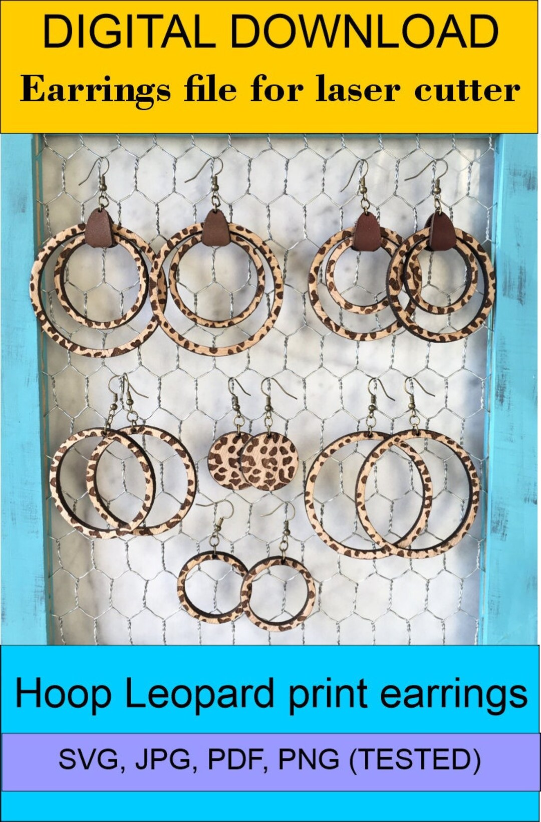 Hoop Wooden Earrings, Earrings Bundle Laser Cut Digital File, Leopard ...