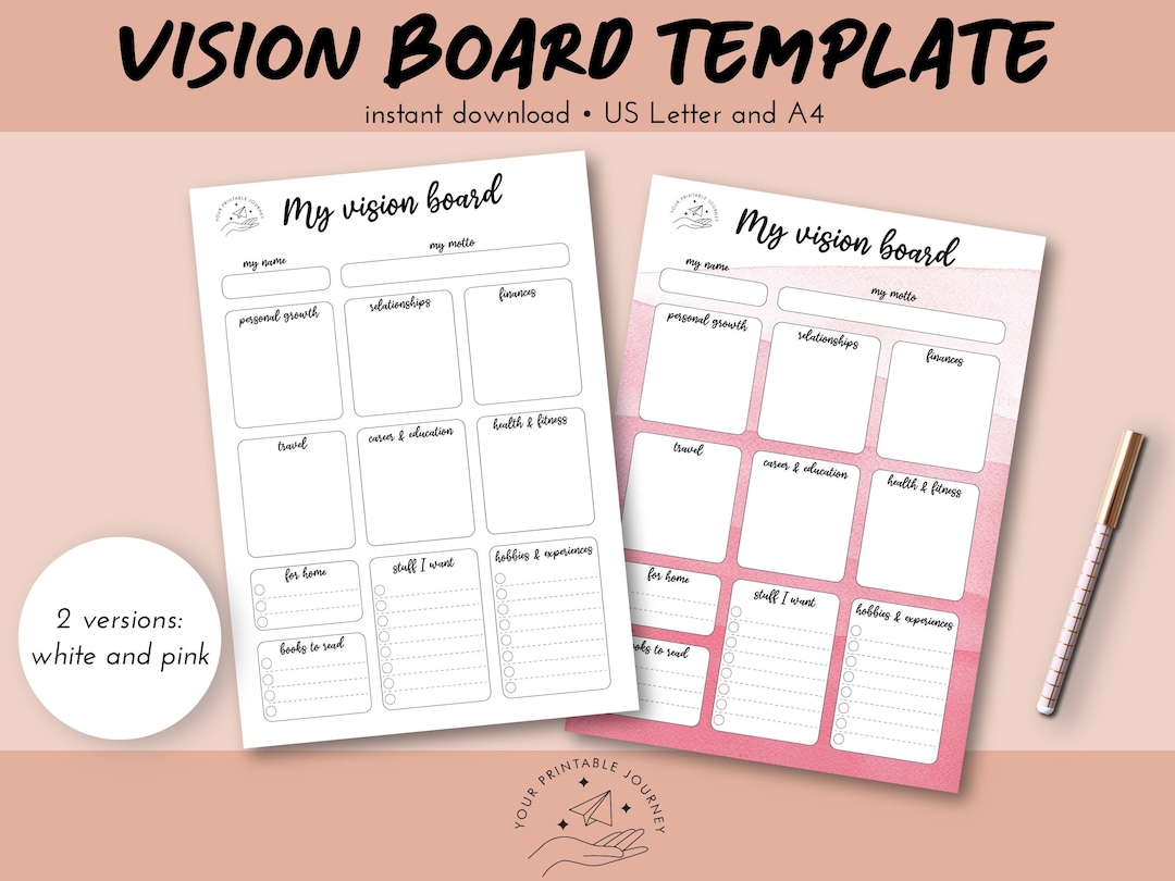Vision Board Template | US Letter and A4 | Goal Setting | Dream Board ...