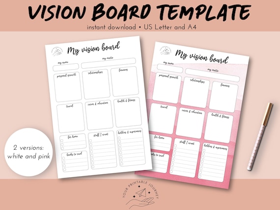 Vision Board Template US Letter and A4 Goal Setting - Etsy