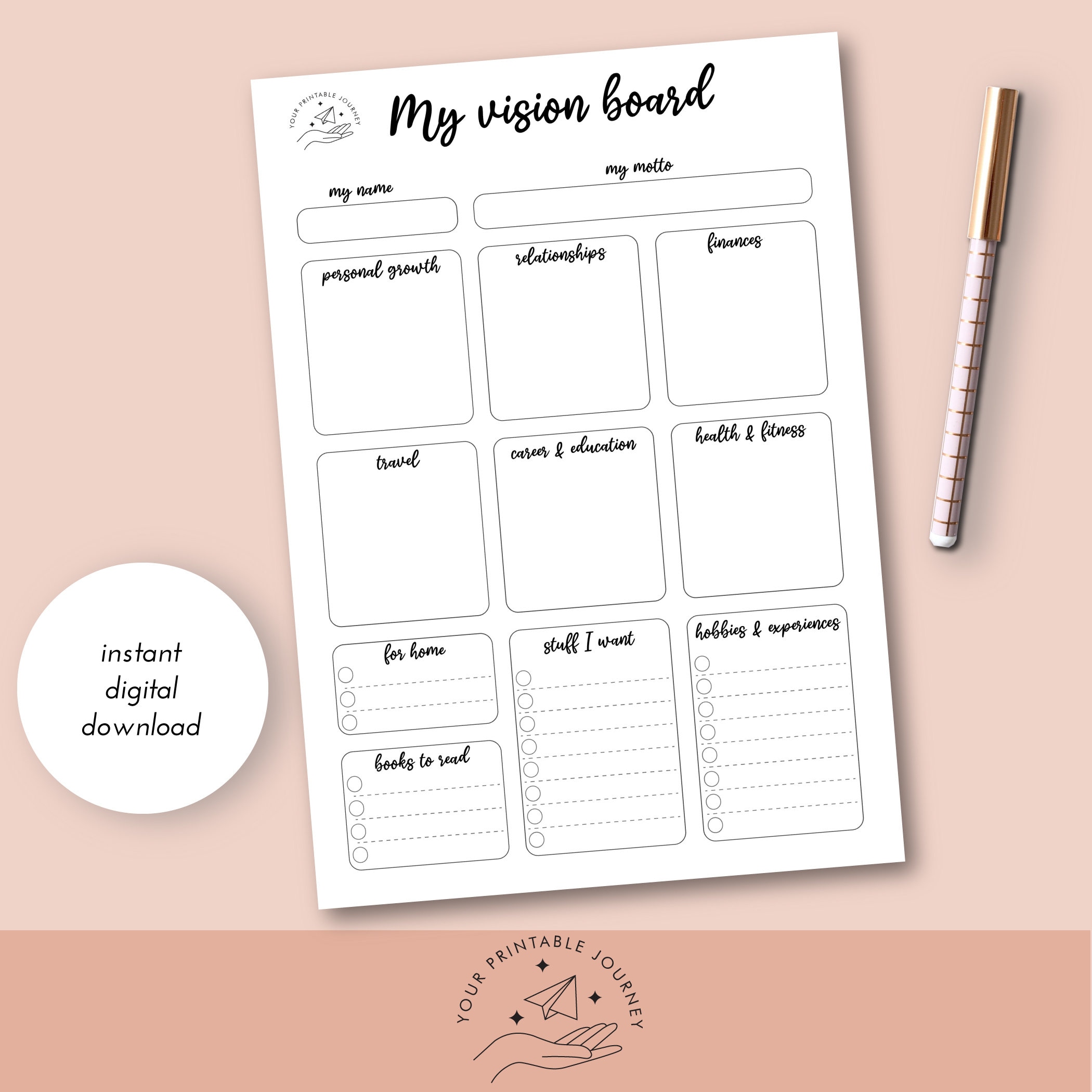 Vision Board Template | US Letter and A4 | Goal Setting | Dream Board ...