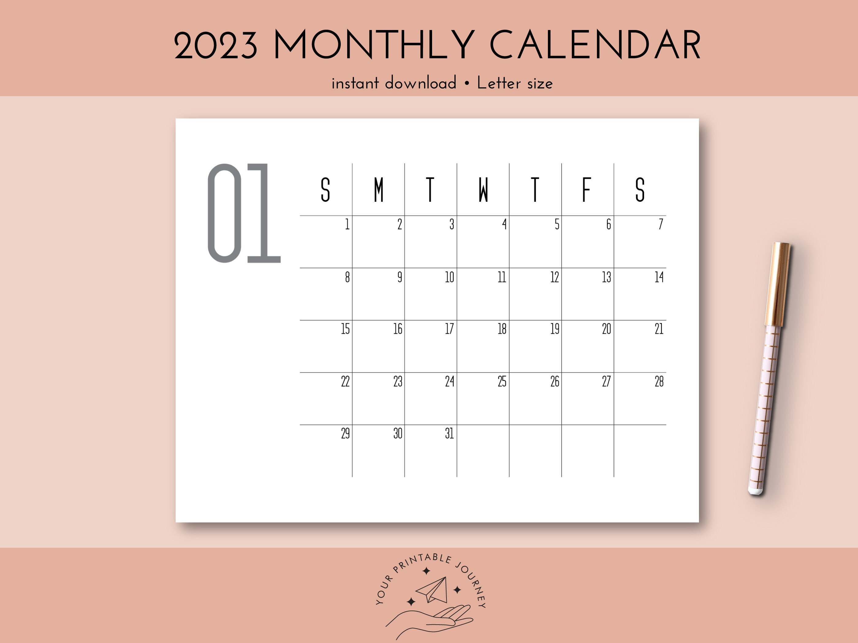 2023 Calendar Printable US Letter Simple Minimalist Calendar Black and ...