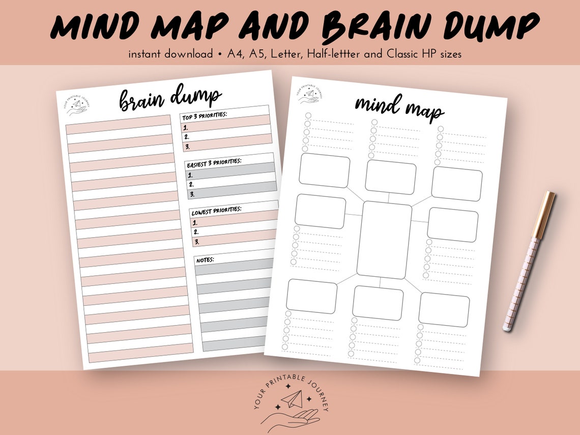 Mind Map Bundle | US Letter, Classic HP, A4, A5 and Half-letter | Brain ...