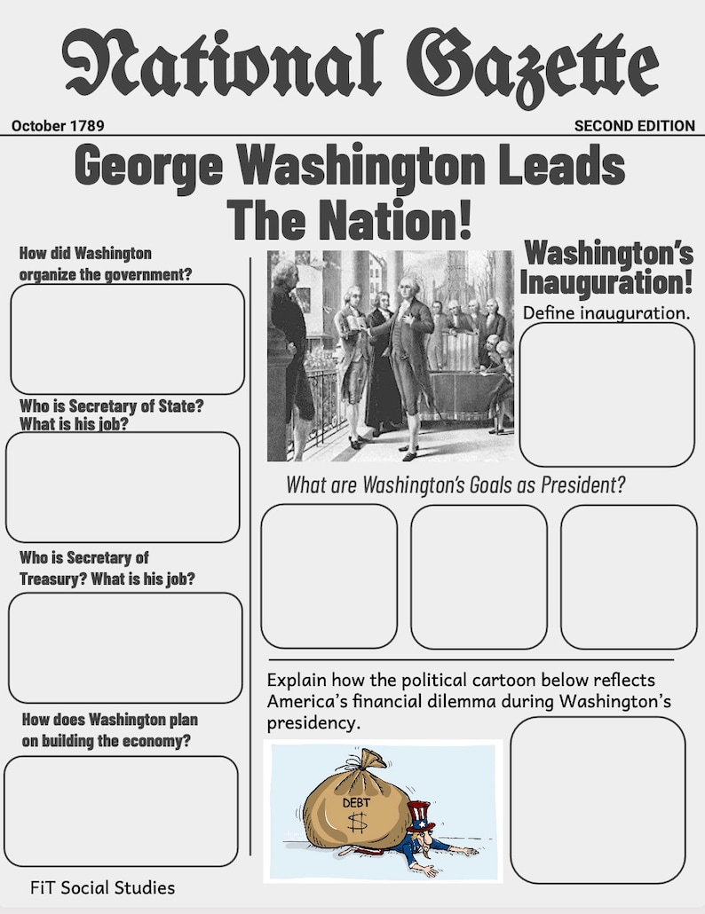 George Washington, Newspaper, Activity, American, History, Handout ...