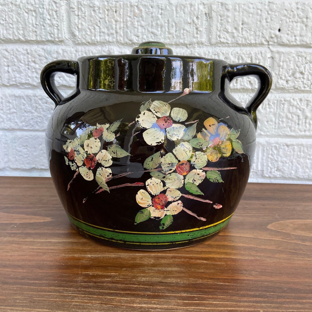 Antique Japanese Stoneware Crock With Lid and Handles, Cookie Jar ...