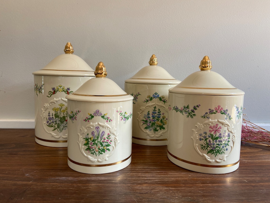 Vintage Lenox Canister Set of 4 Coffee Flour Tea Sugar - Etsy