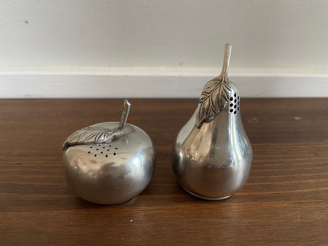 Pear and Apple Salt and Pepper Shakers, Pewter Salt and Pepper, Vintage ...