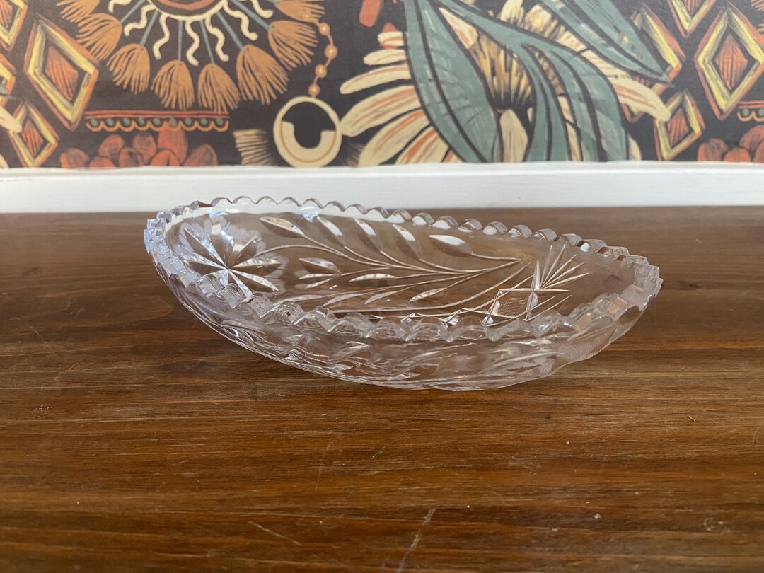 Vintage Clear Oval American Brilliant Cut Lead Glass, Sawtooth Edge ...