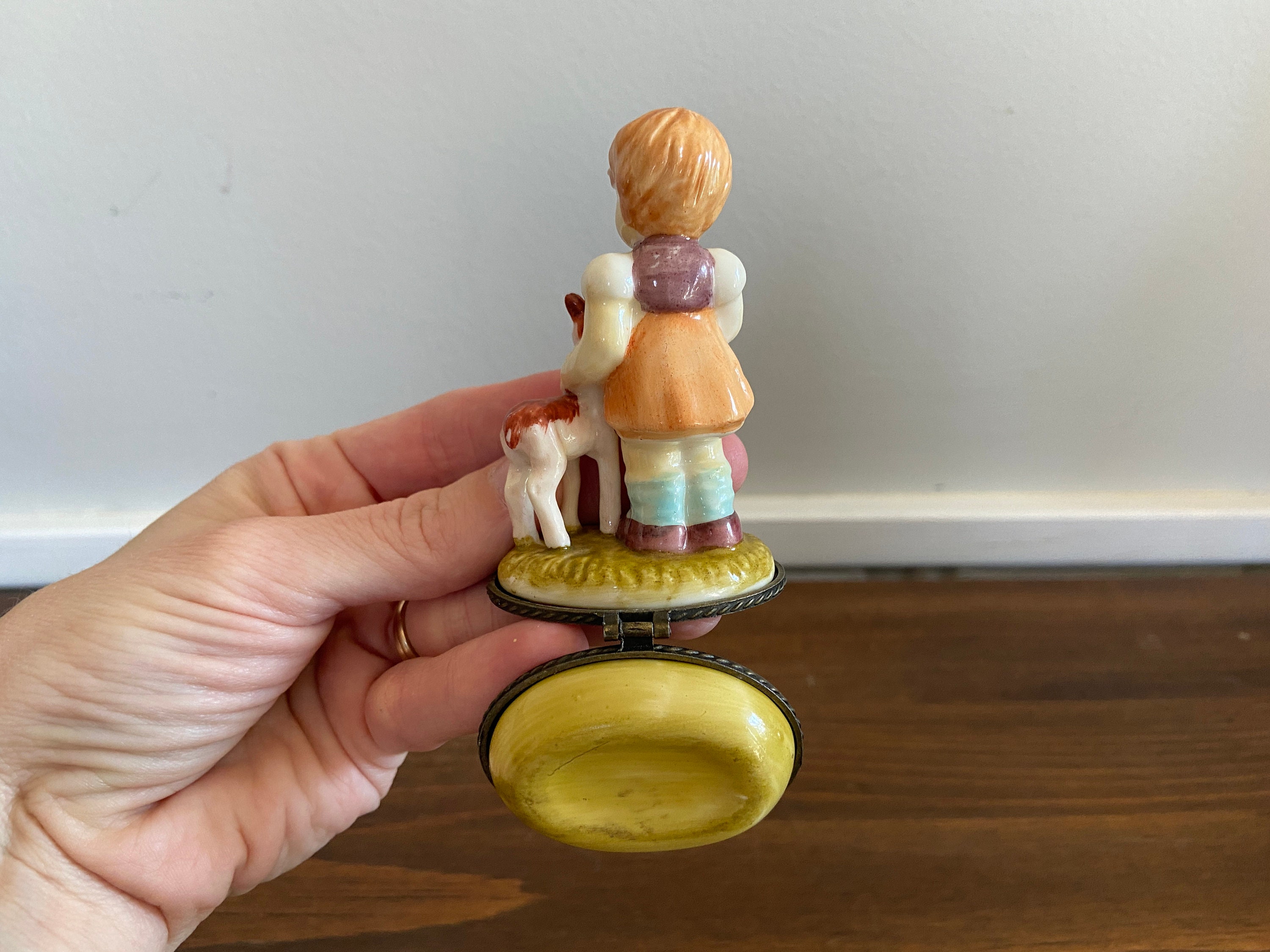 Vintage Hinged Trinket Ring Box With Little Girl and Fawn, Gift for ...