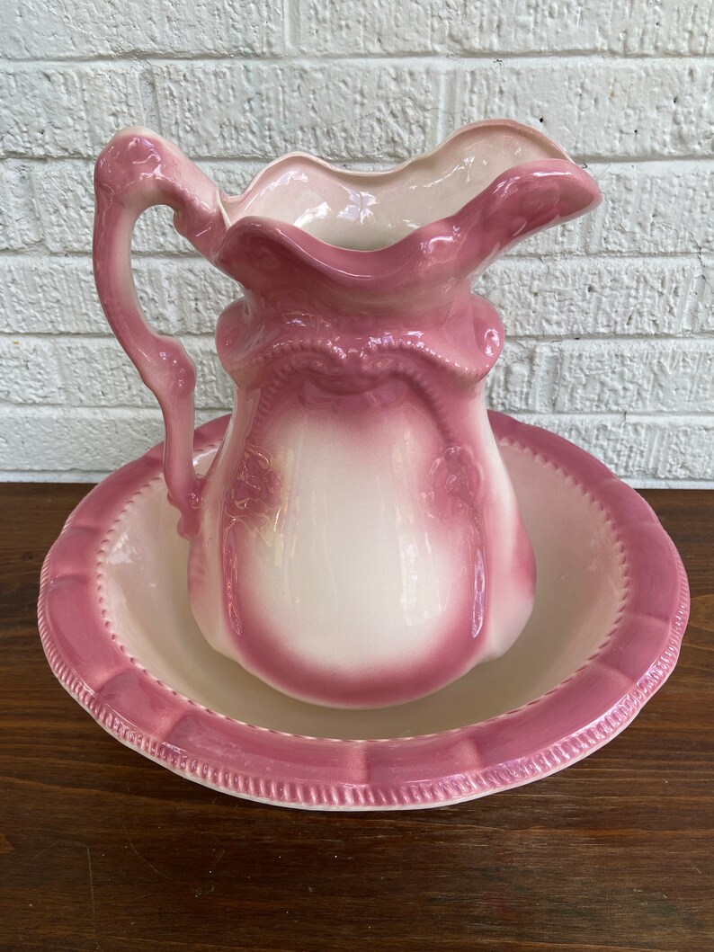 Large Vintage Pink Floral Water Wash Basin and Pitcher Floral - Etsy