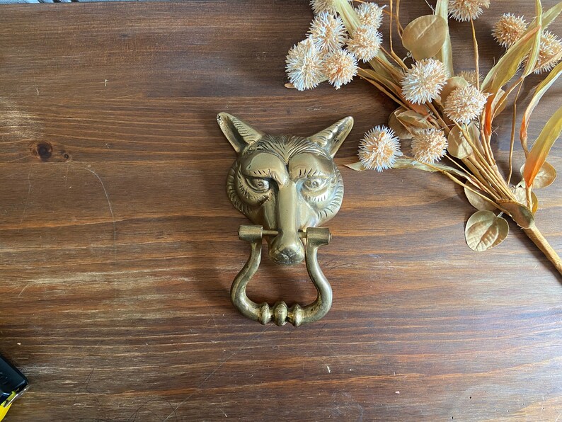 Vintage Solid Brass Fox Head Door Knocker, Cast Metal Eccentric Front ...