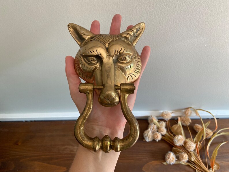 Vintage Solid Brass Fox Head Door Knocker, Cast Metal Eccentric Front ...